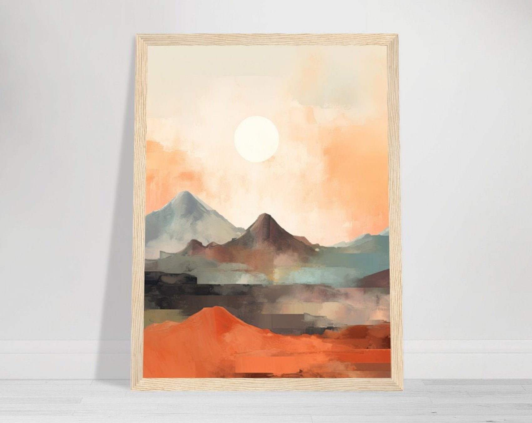 Abstract Mountain Sunset Poster Print Coral Sky Desert Landscape ...
