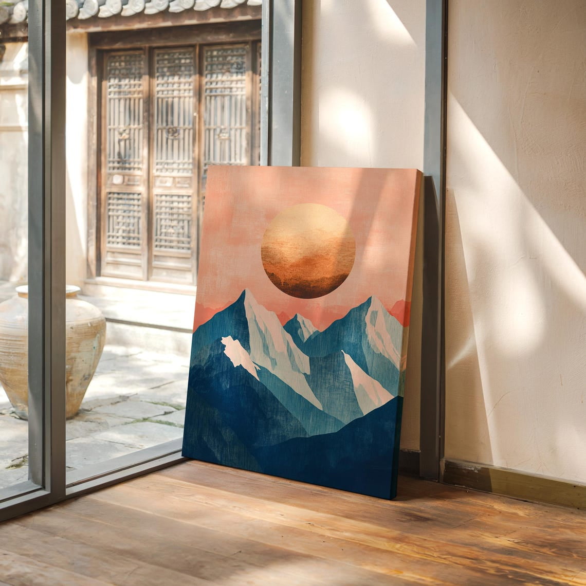 Abstract Mountain Sunset Print – Modern Geometric Landscape, Minimalist ...