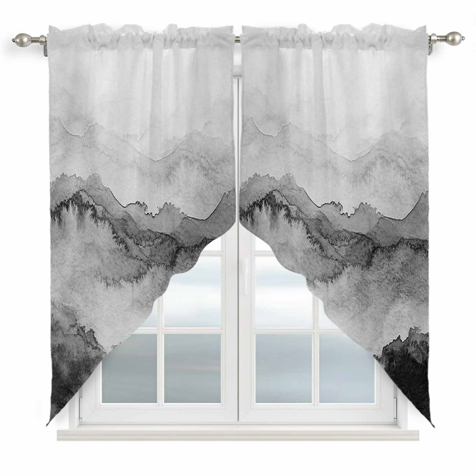 Abstract Mountain Swag Curtain Valance for Window 2 Panels Black ...