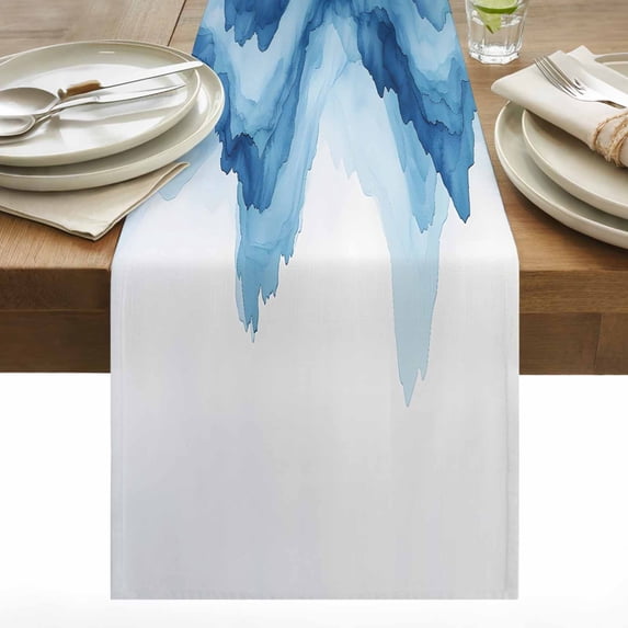 Abstract Mountain Table Runner 13x120 inch Gradient Watercolor Blue ...