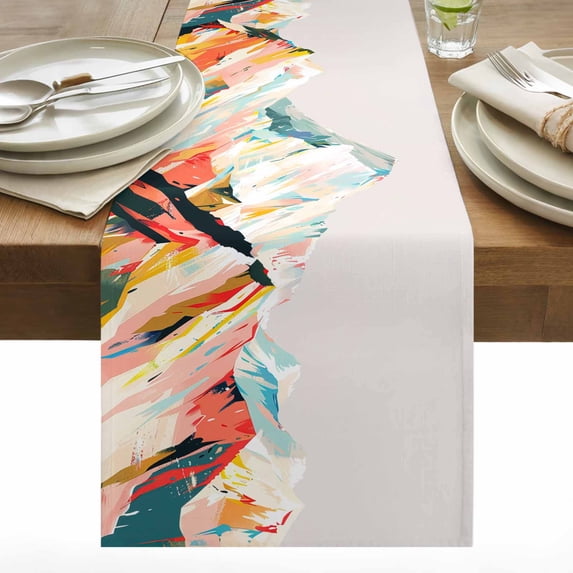 Abstract Mountain Table Runner 13x72 inch Colored Drawing Oil Painting ...