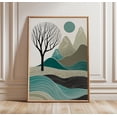 Abstract Mountain Tree Teal Landscape Wall Art Minimal Nature Decor ...
