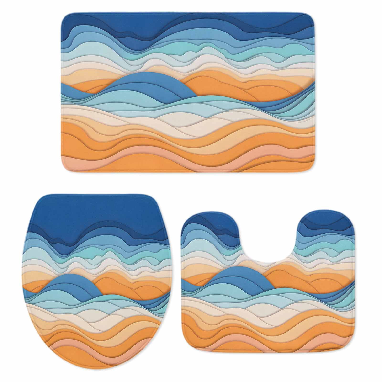 Abstract Mountains Bathroom Rugs Set Orange Blue Gradient Color Blocks ...