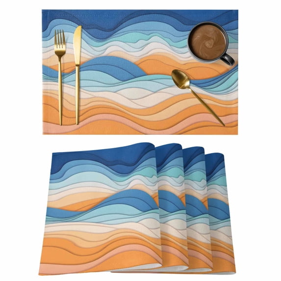 Abstract Mountains Cotton Linen Placemats Set of 1, Orange Blue ...