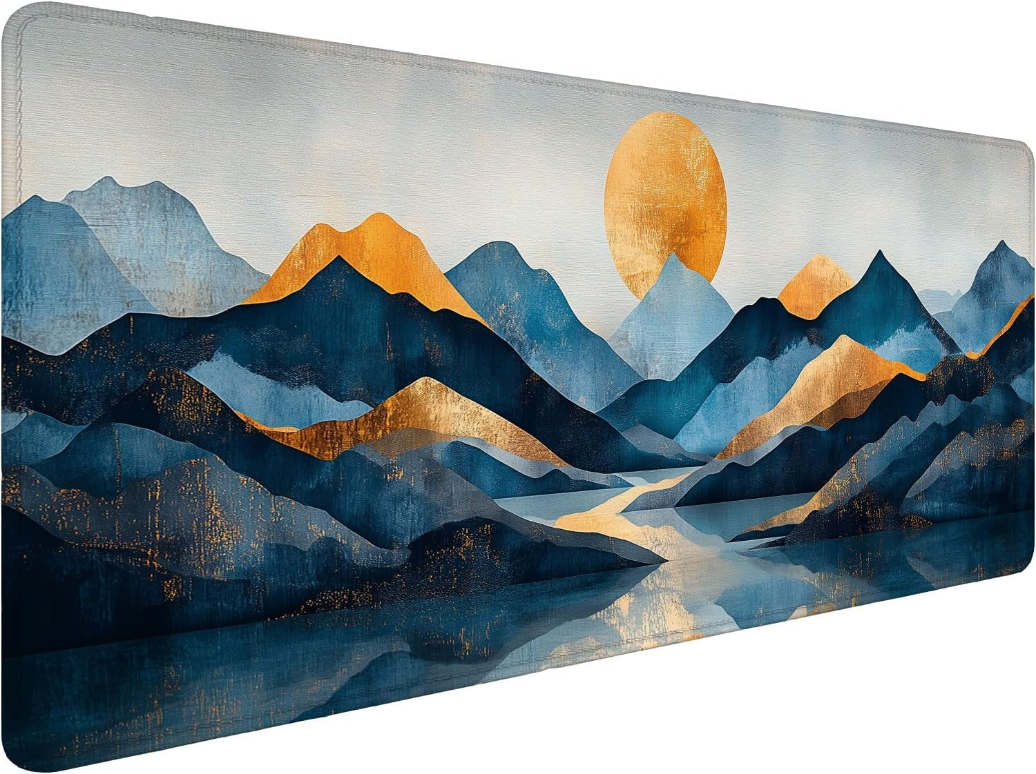 Abstract Mountains Desk Mat Golden Blue Vintage Golden Sun XL Mouse Pad Large Mousepad Extended ...
