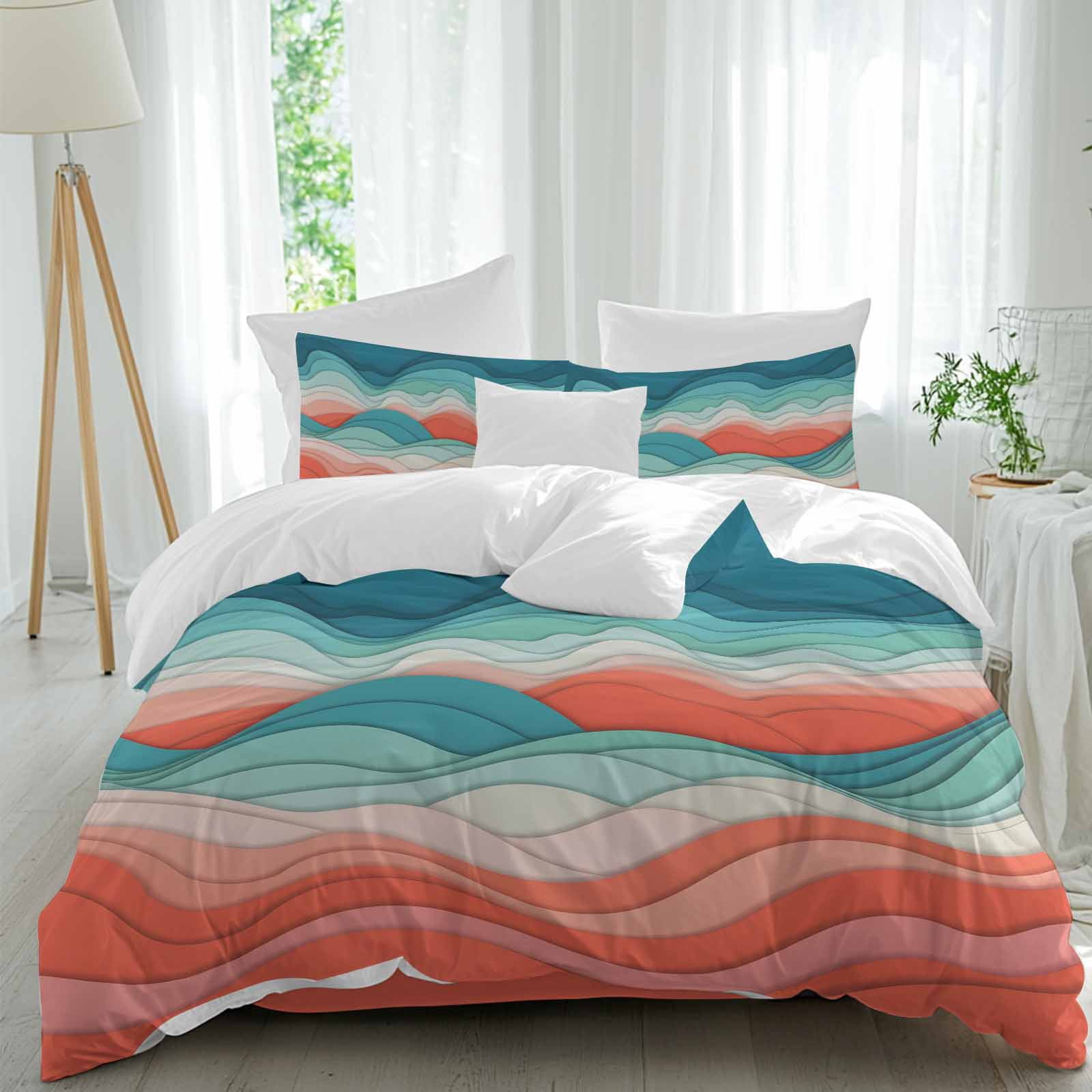 Abstract Mountains Duvet Cover Set Twin Size, Red Green Gradient Color ...