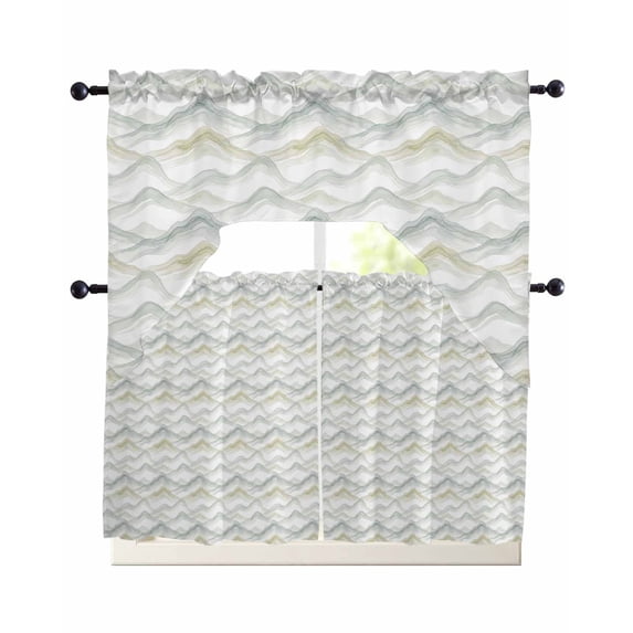 Abstract Mountains Kitchen Curtains Set for Windows 3 Piece Cafe ...
