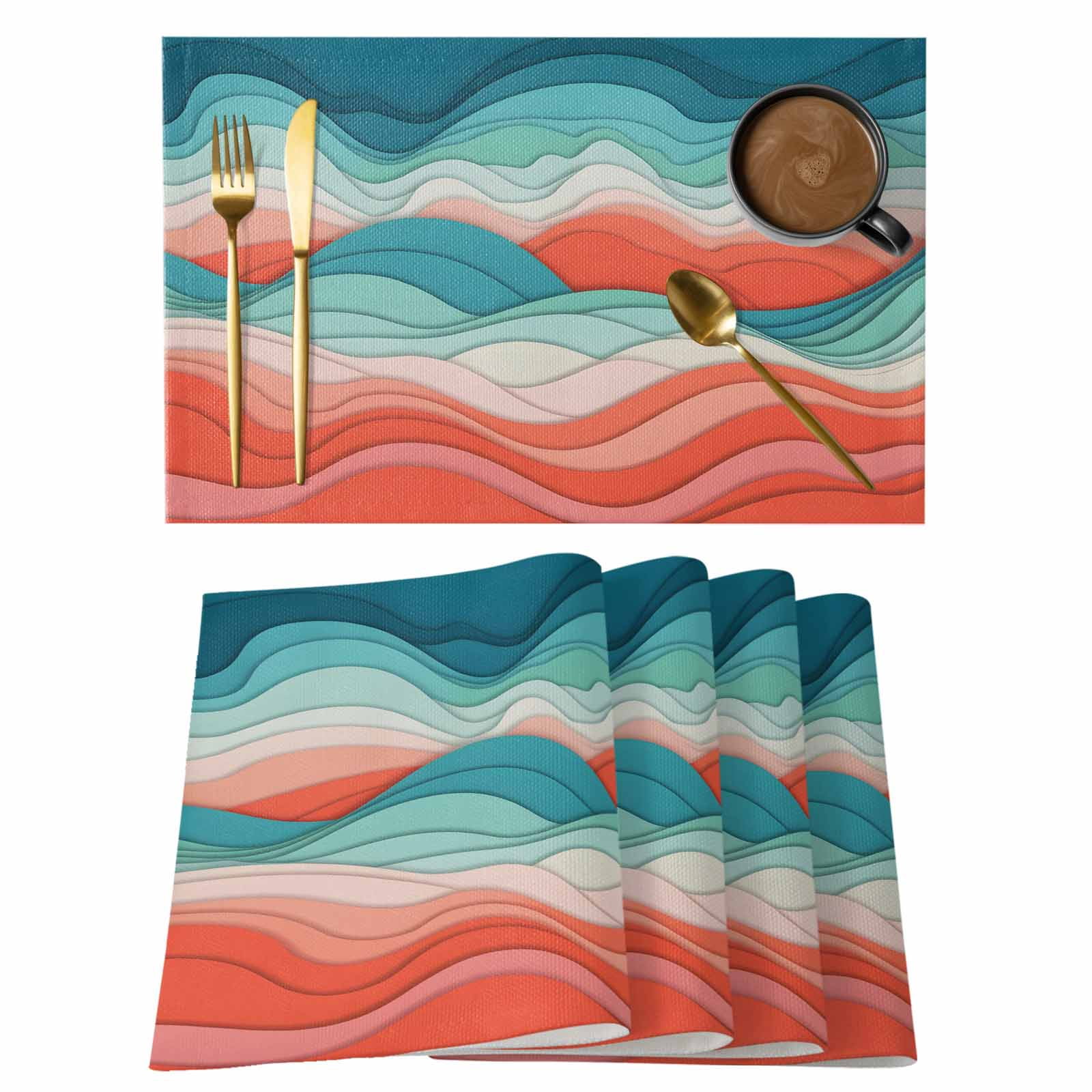 Abstract Mountains Placemats Set of 4 Red Green Gradient Color Blocks ...