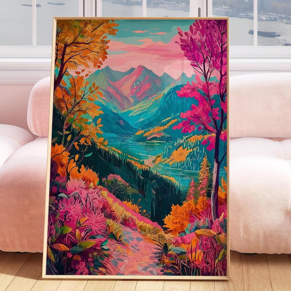 Abstract Mountains Print, Pink Abstract Wall Art, Mountains Gallery ...