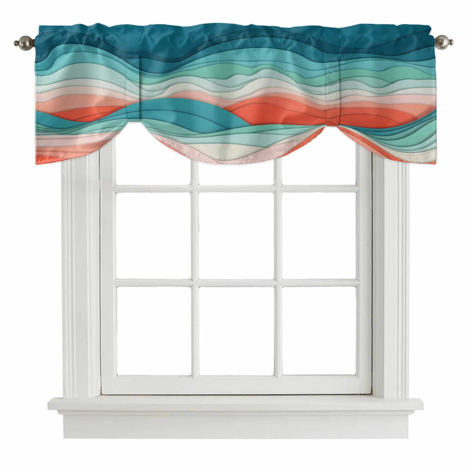 Abstract Mountains Tie Up Valance Curtains Red Green Gradient Color ...