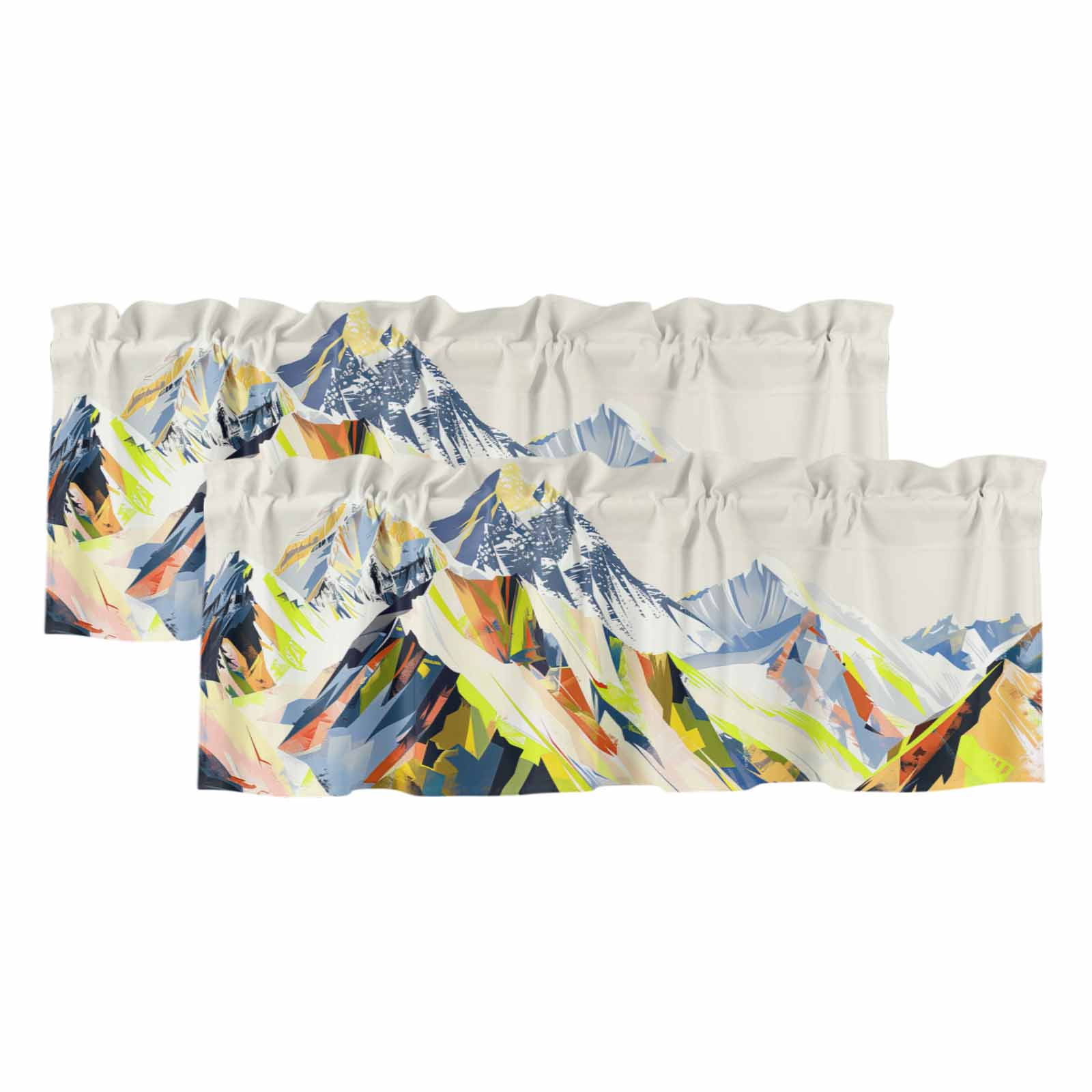 Abstract Mountains Valances for Windows, Yellow Green Navy Blue ...