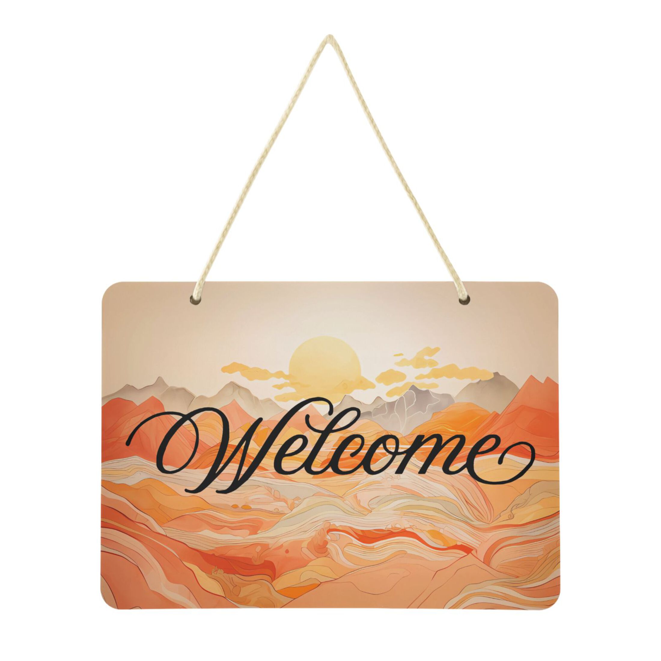 Abstract Mountains and Sun Welcome Sign Front Door PVC 14x10 inch ...