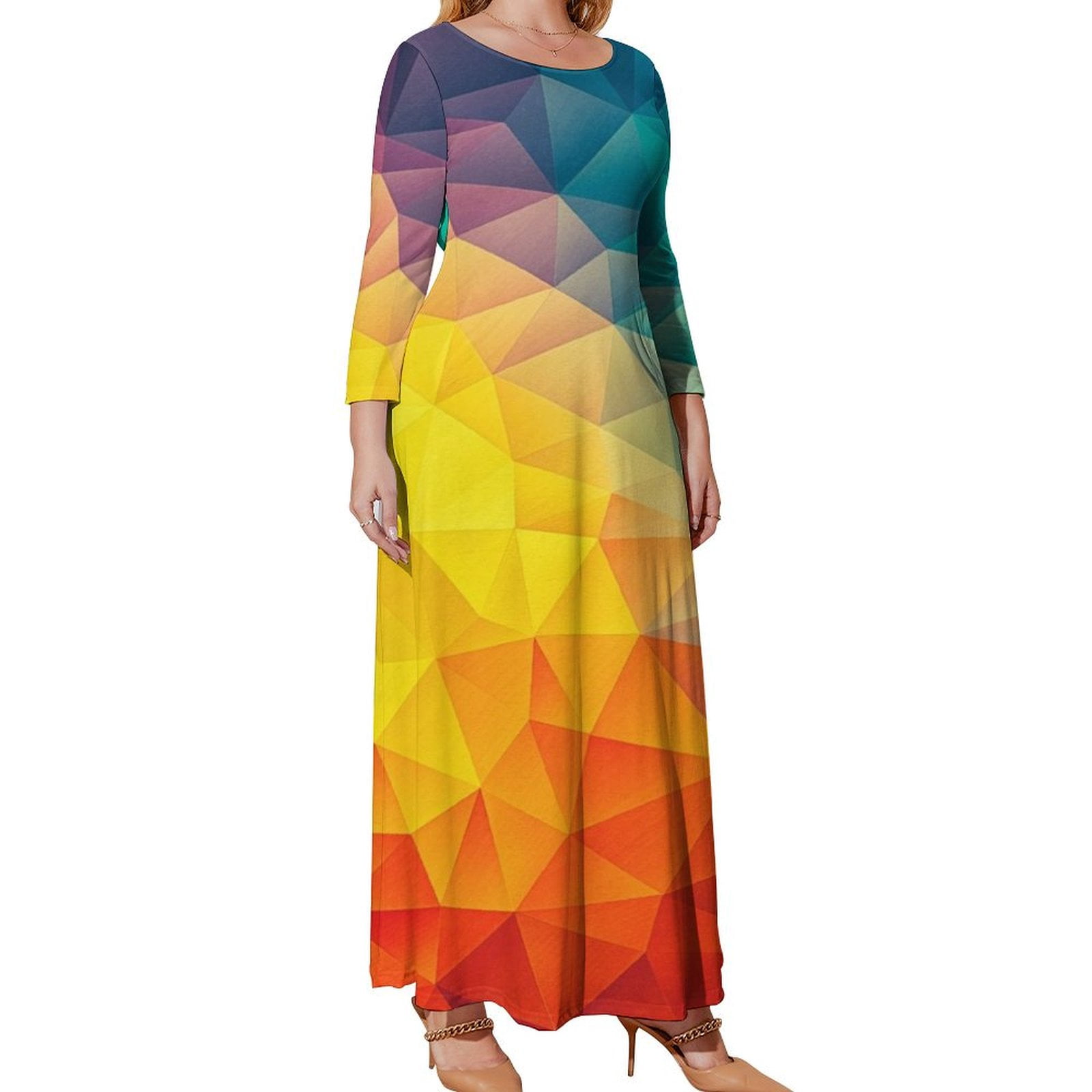 Abstract Multi Color Cubizm Painting Long Sleeved Dress dress summer ...