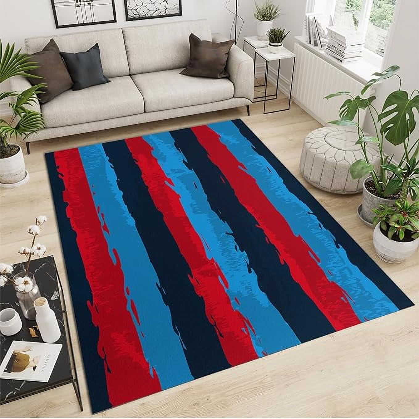 Abstract Multi-Color Line Area Rug, Red Blue Line Art Easy Clean Rug ...