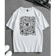 Abstract Multi-Eye Pattern Graphic Tee with Surreal Line Art ...
