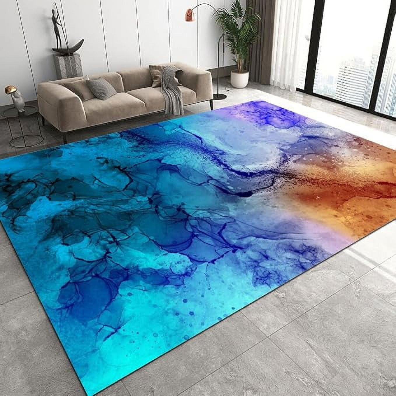 Abstract Multicolor Liquid Texture Area Rug, Colorful Watercolor ...