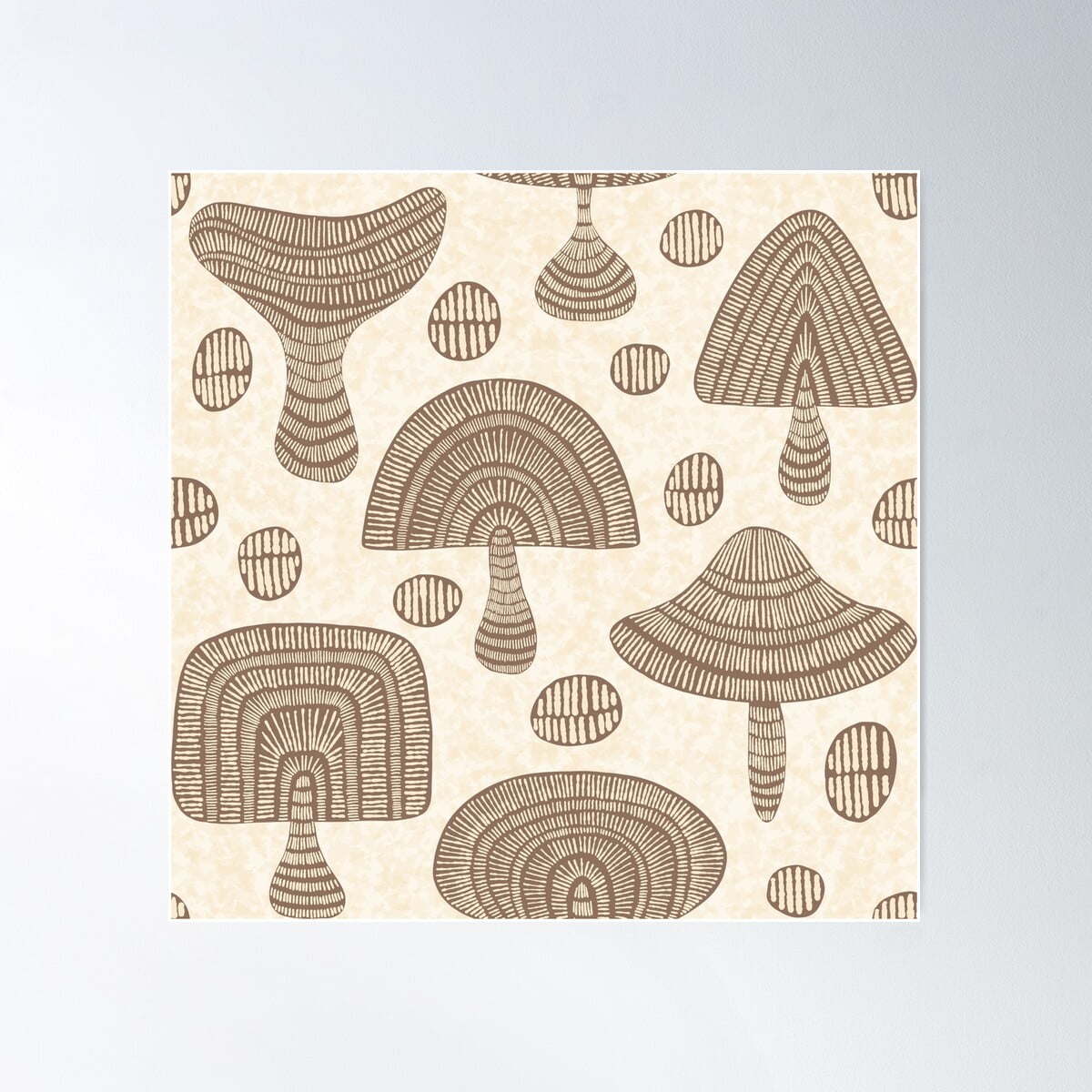 Abstract Mushrooms - Light Brown On Cream Poster Wall Art, Modern Wall ...