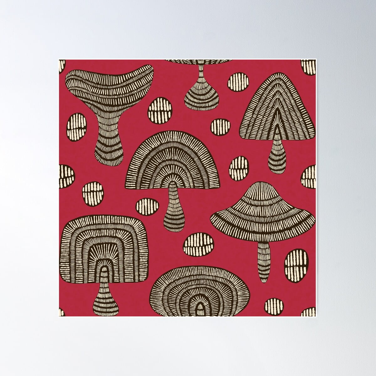 Abstract Mushrooms On Red Poster Wall Art, Modern Wall Decor For Living ...