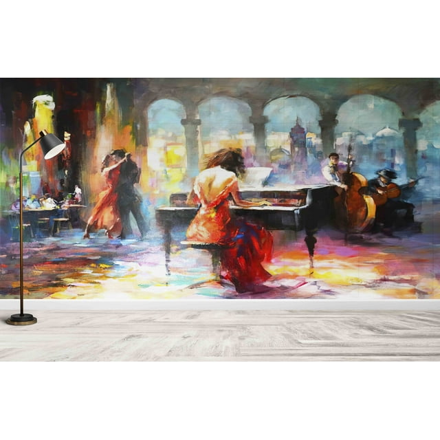 Abstract Music Mural, Piano Wall Poster, Modern Wallpaper, Bright ...