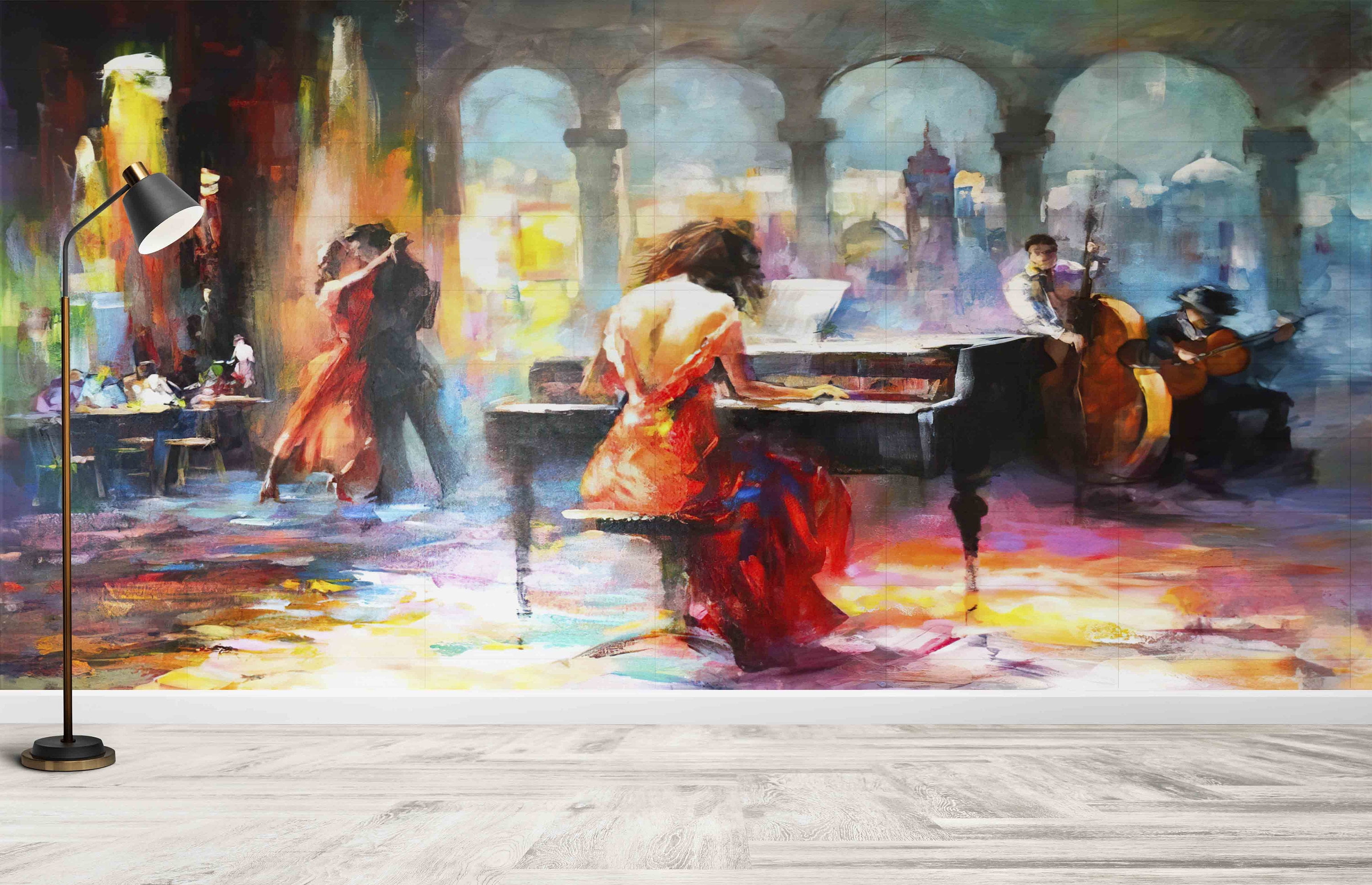Abstract Music Mural, Piano Wall Poster, Modern Wallpaper, Bright ...