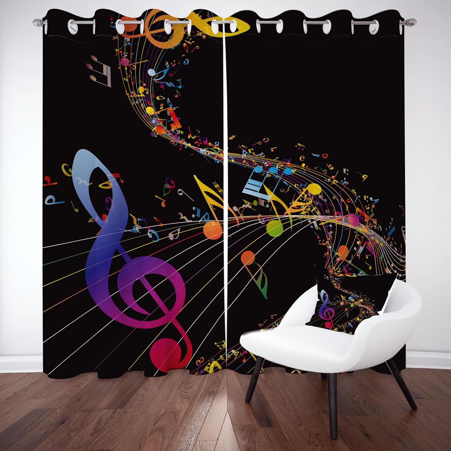 Abstract Musical Note Print Blackout Curtains 2 Panels Set,Simple ...
