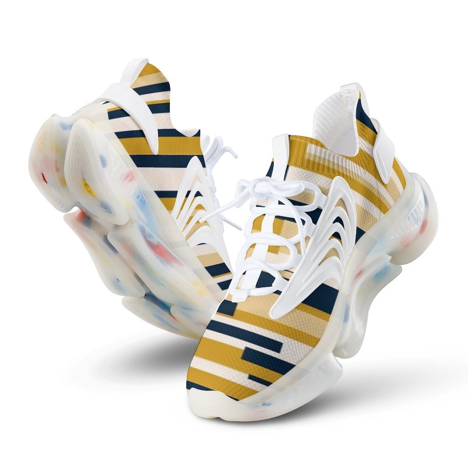 Abstract Mustard Navy Stripes Art Walking Shoes for Men Woman ...