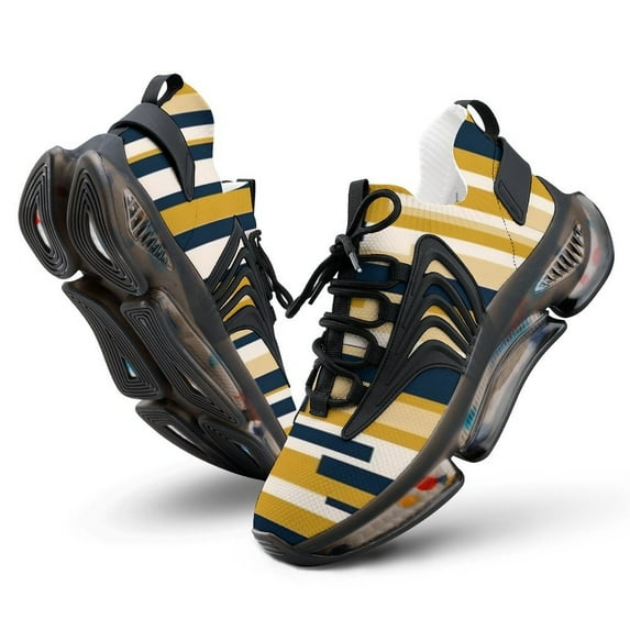 Abstract Mustard Navy Stripes Art Walking Shoes for Men Woman ...
