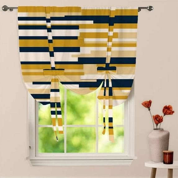 Abstract Mustard Navy Stripes Art Window Curtain for Living Room Roman ...
