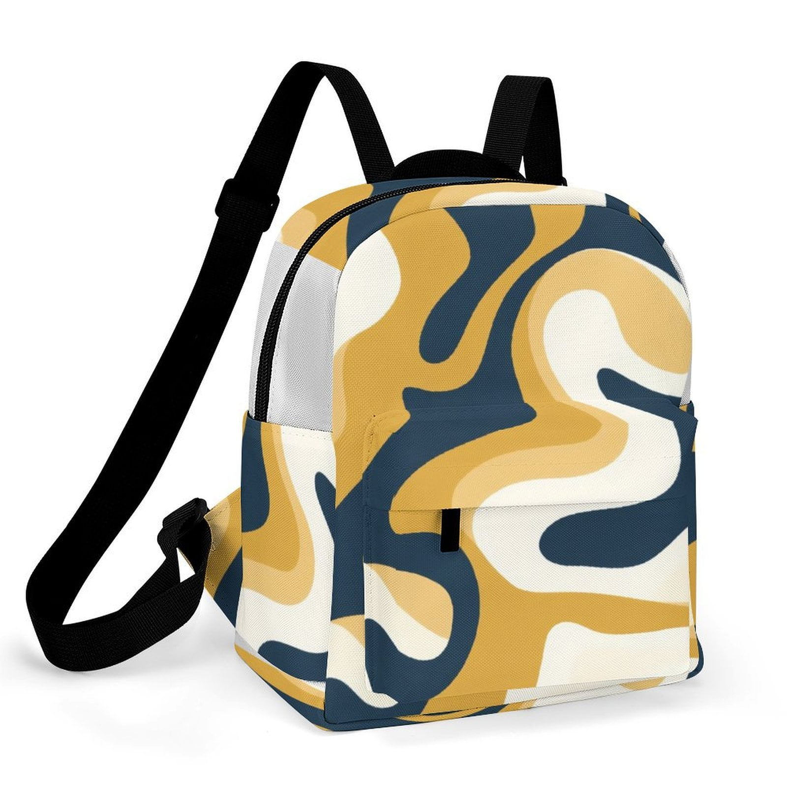 Abstract Mustard Navy Swirls Art Small Backpack Cute Mini Backpacks For ...