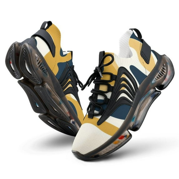 Abstract Mustard Navy Swirls Art Walking Shoes for Men Woman ...