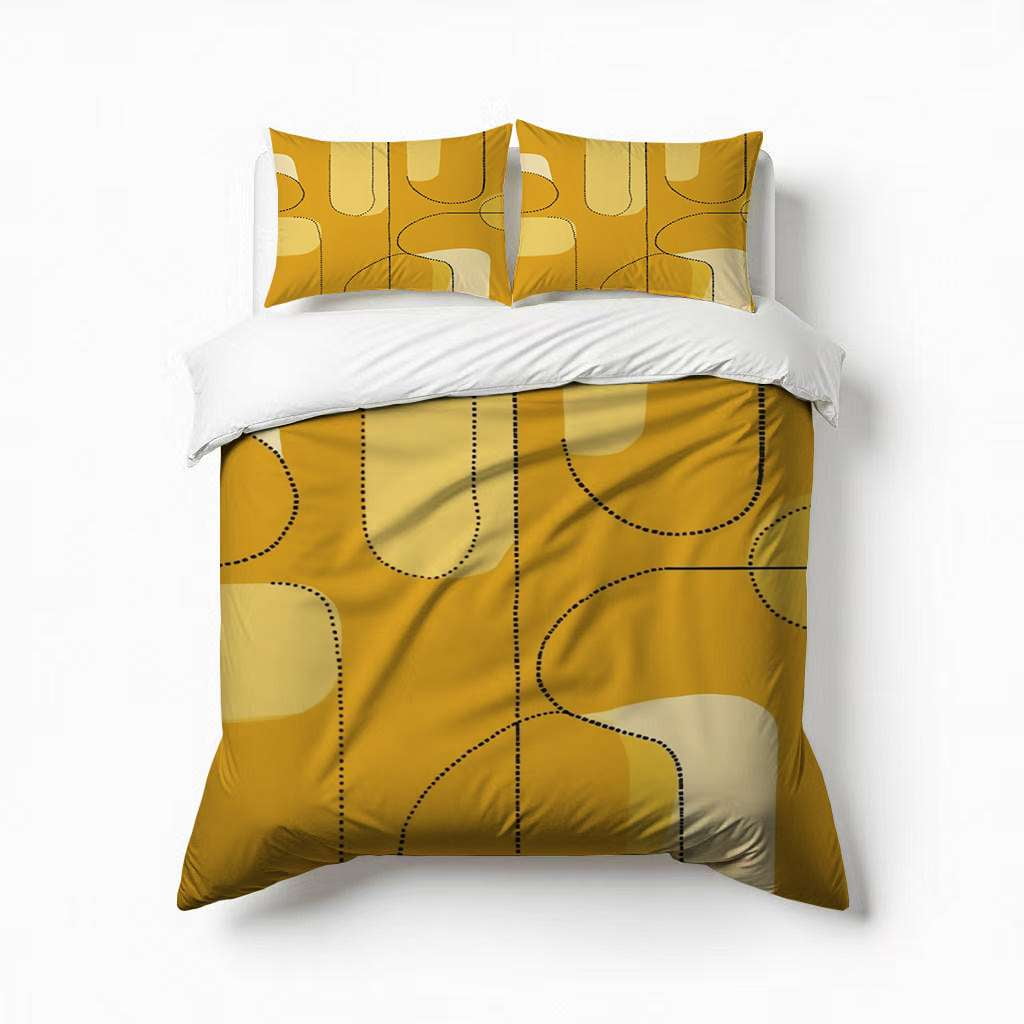 Abstract Mustard Yellow Artwork Bedding Set 3 Pcs Soft Microfiber Quilt ...