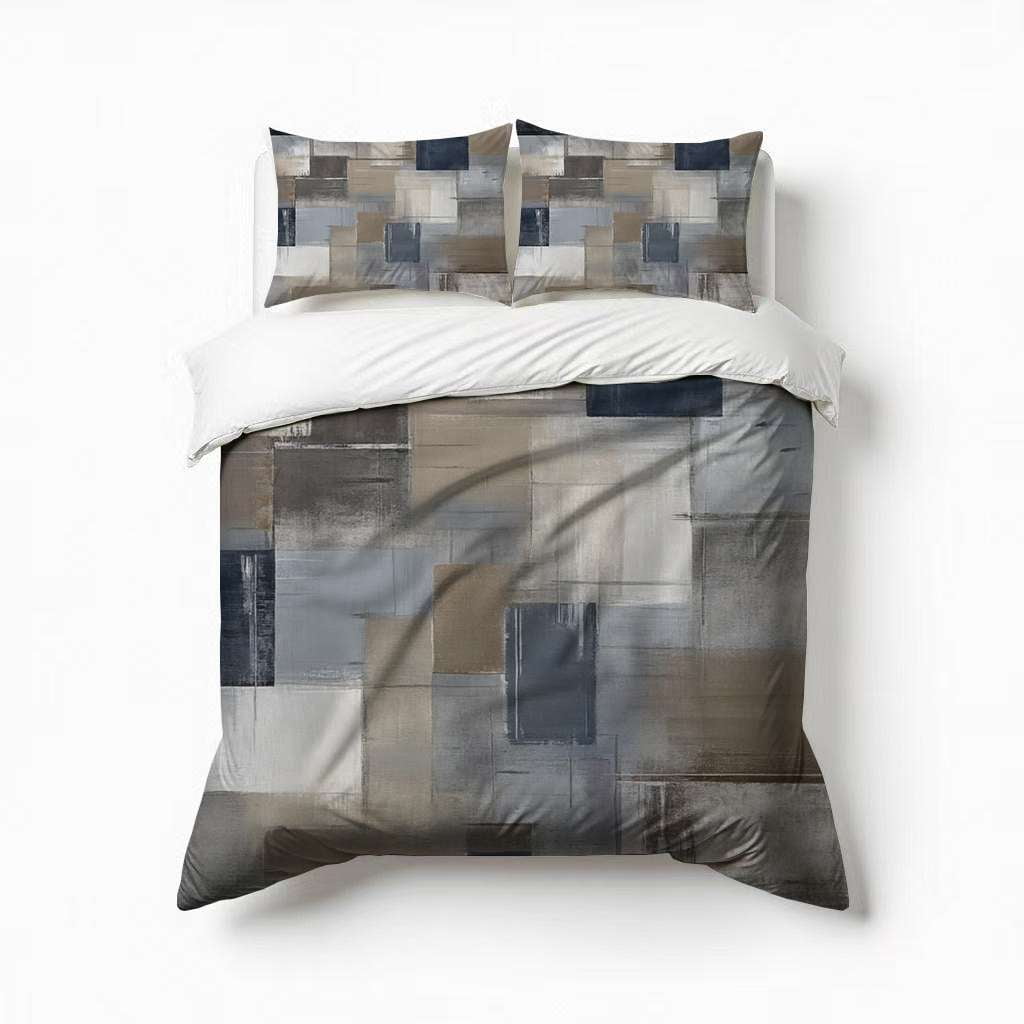 Abstract Muted Color Blocks Bedding Set 3 Pcs Soft Microfiber Quilt ...
