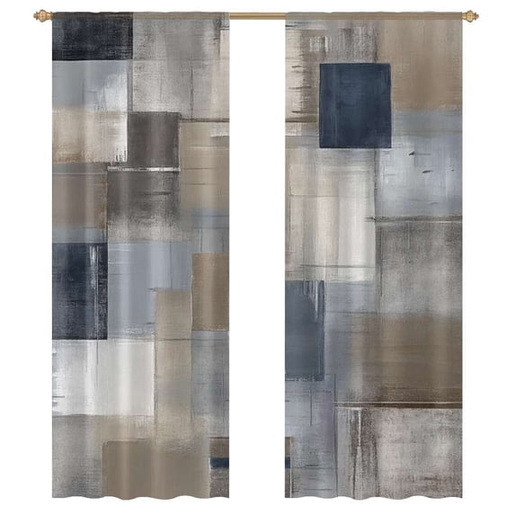 Abstract Muted Color Blocks Sheer Voile Curtain Window Tulle Curtains ...