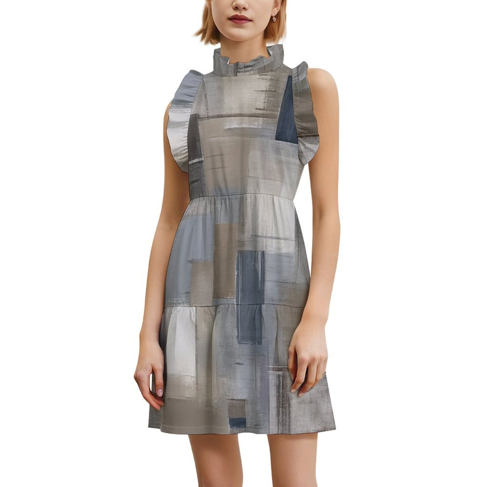 Abstract Muted Color Blocks Women's Fashion Casual Dress Summer Stand ...