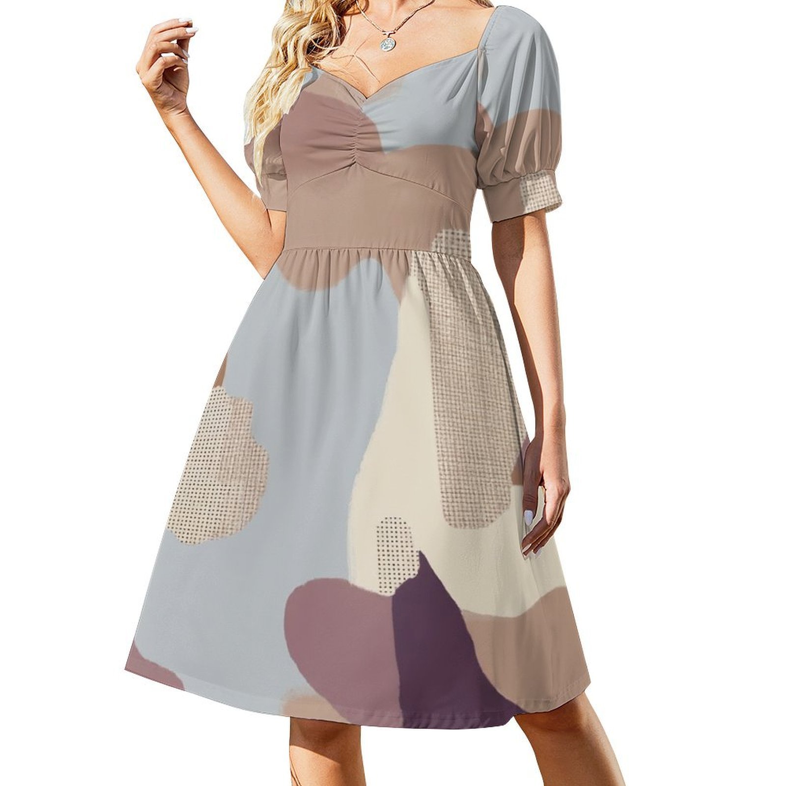 Abstract Muted Color Shapes Short Sleeve Dress Clothes Women's Summer ...