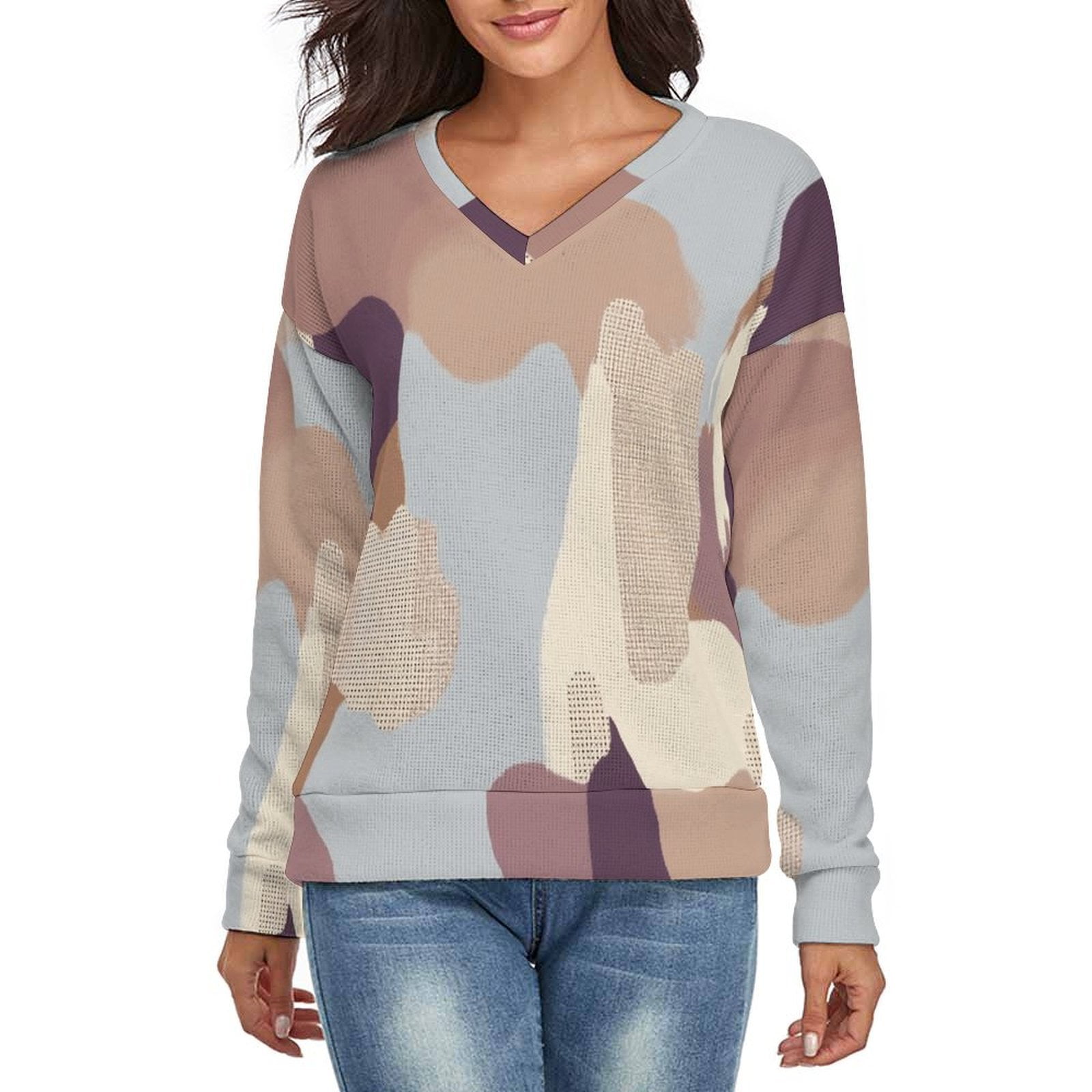 Abstract Muted Color Shapes V-neck Sweater Winter Clothes Long Sleeve ...