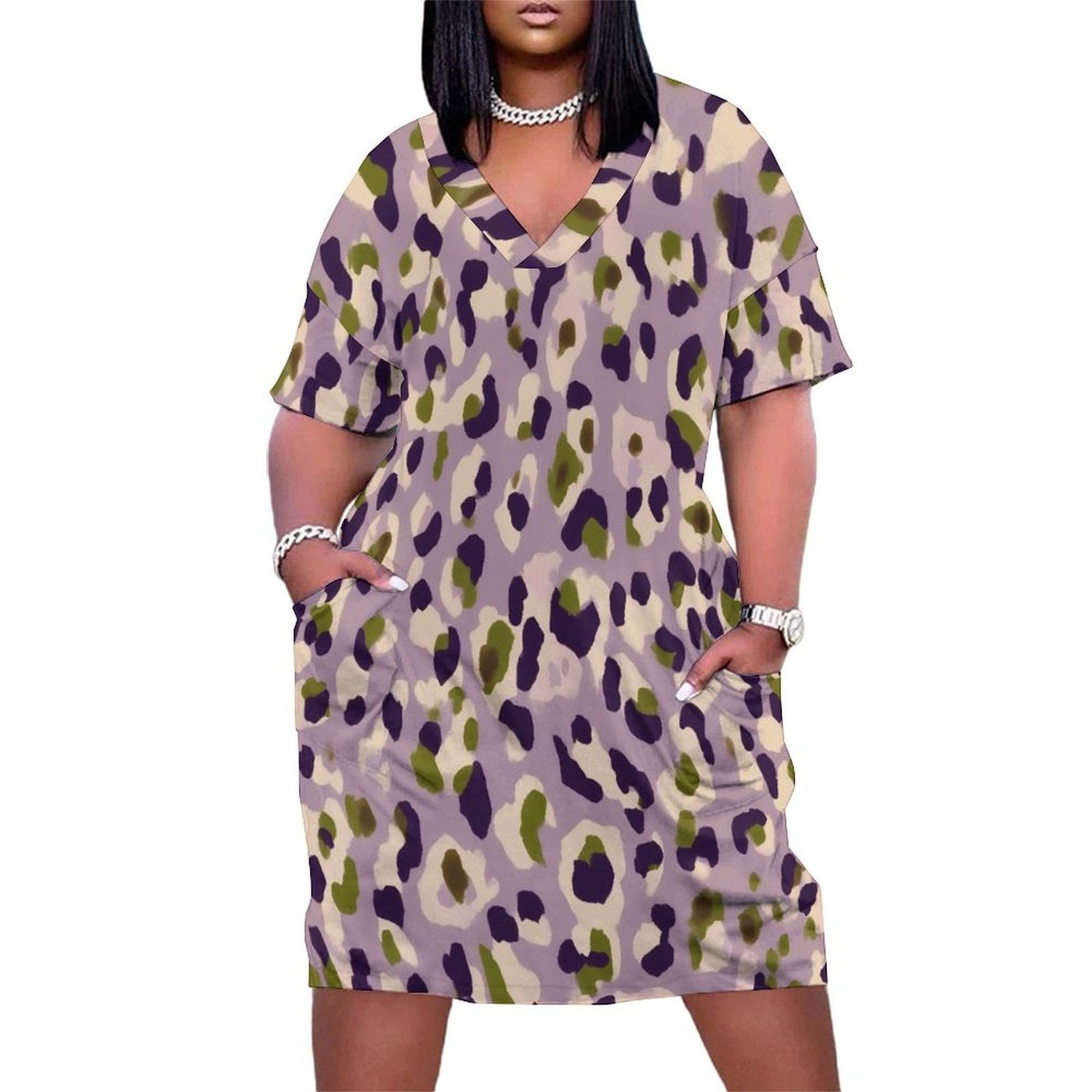 Abstract Muted Leopard Print Pattern Loose Pocket Dress Dresses Summer ...
