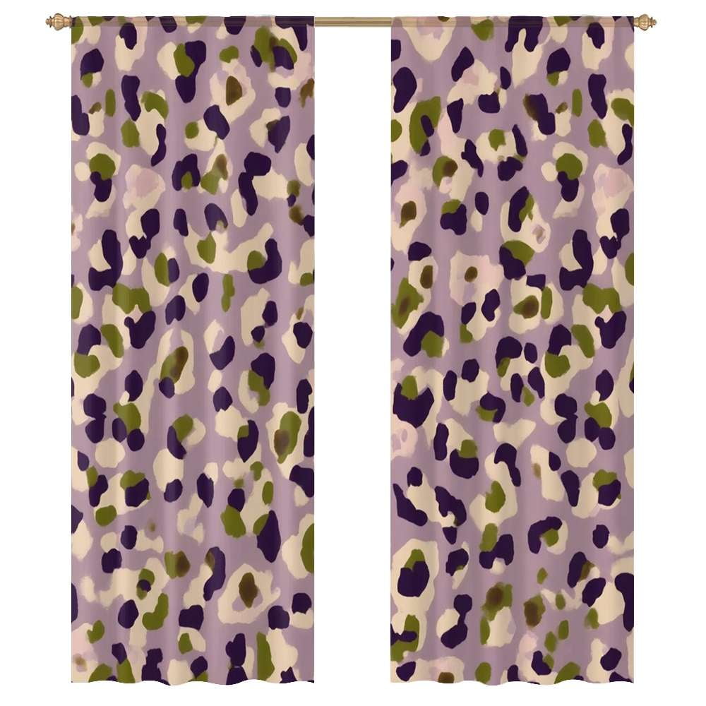 Abstract Muted Leopard Print Pattern Sheer Voile Curtain Window Tulle ...