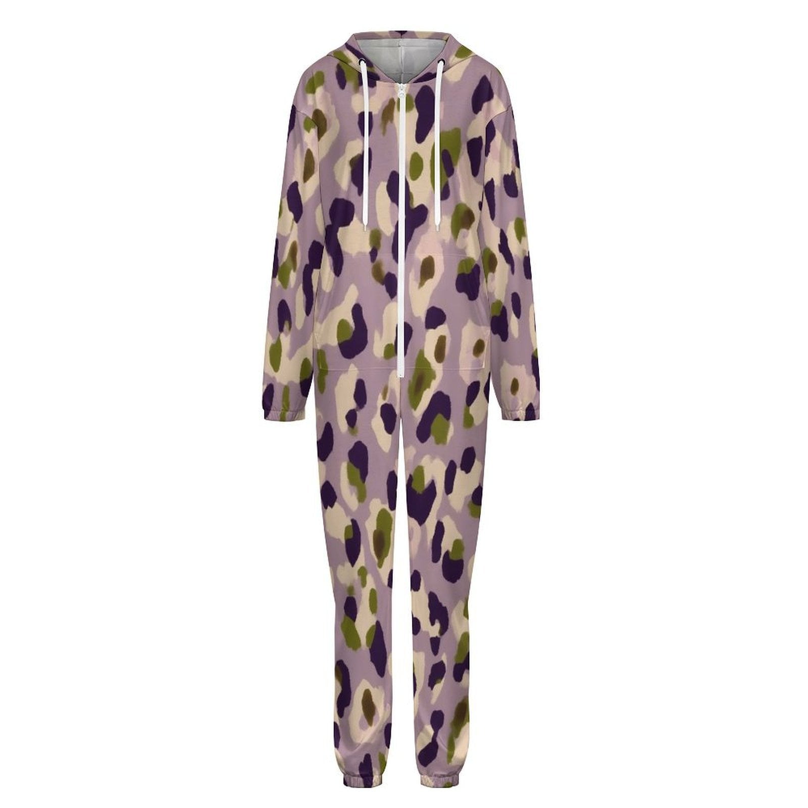 Abstract Muted Leopard Print Pattern Unisex Adult Onesie Pajamas with ...