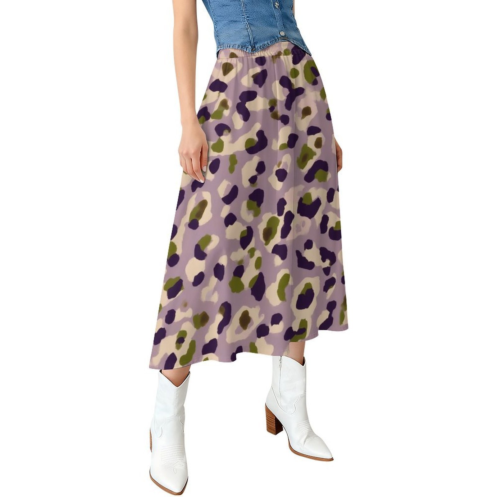 Abstract Muted Leopard Print Pattern Women High Waist Midi Skirt ...