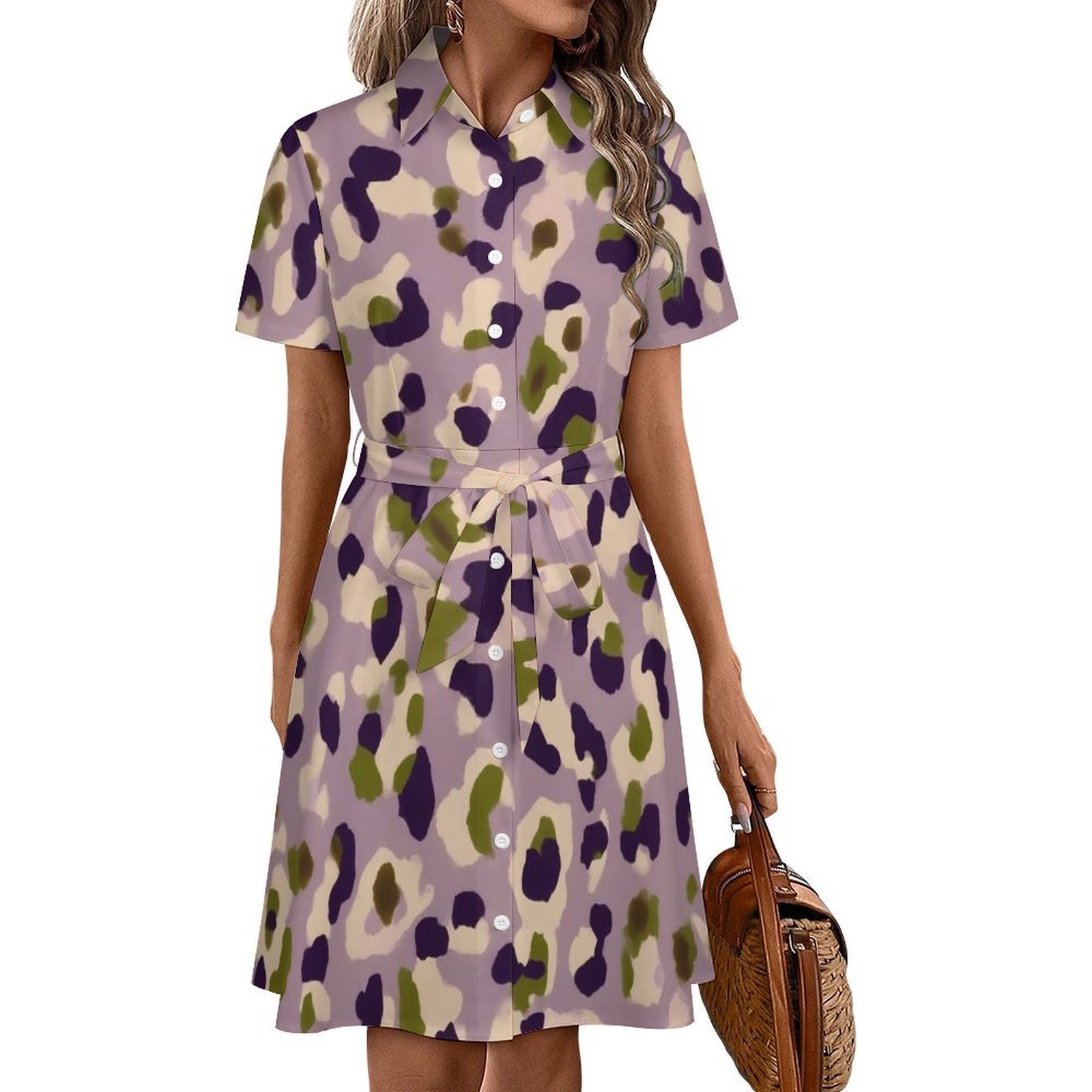 Abstract Muted Leopard Print Pattern Womens Shirt Dresses Women'S Short ...