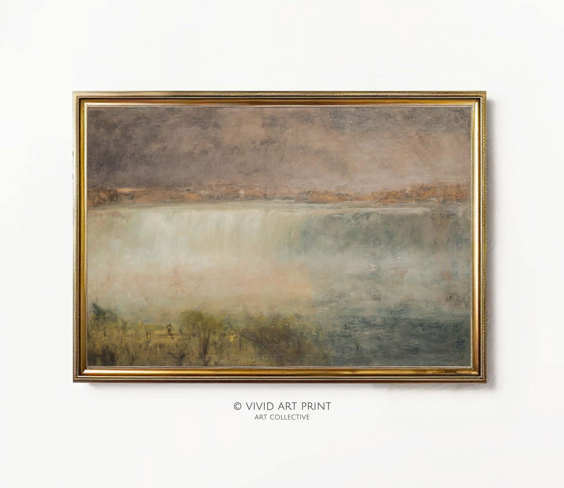 Abstract Muted Vintage Art, Niagara Falls Painting, Home Decor, Vivid ...