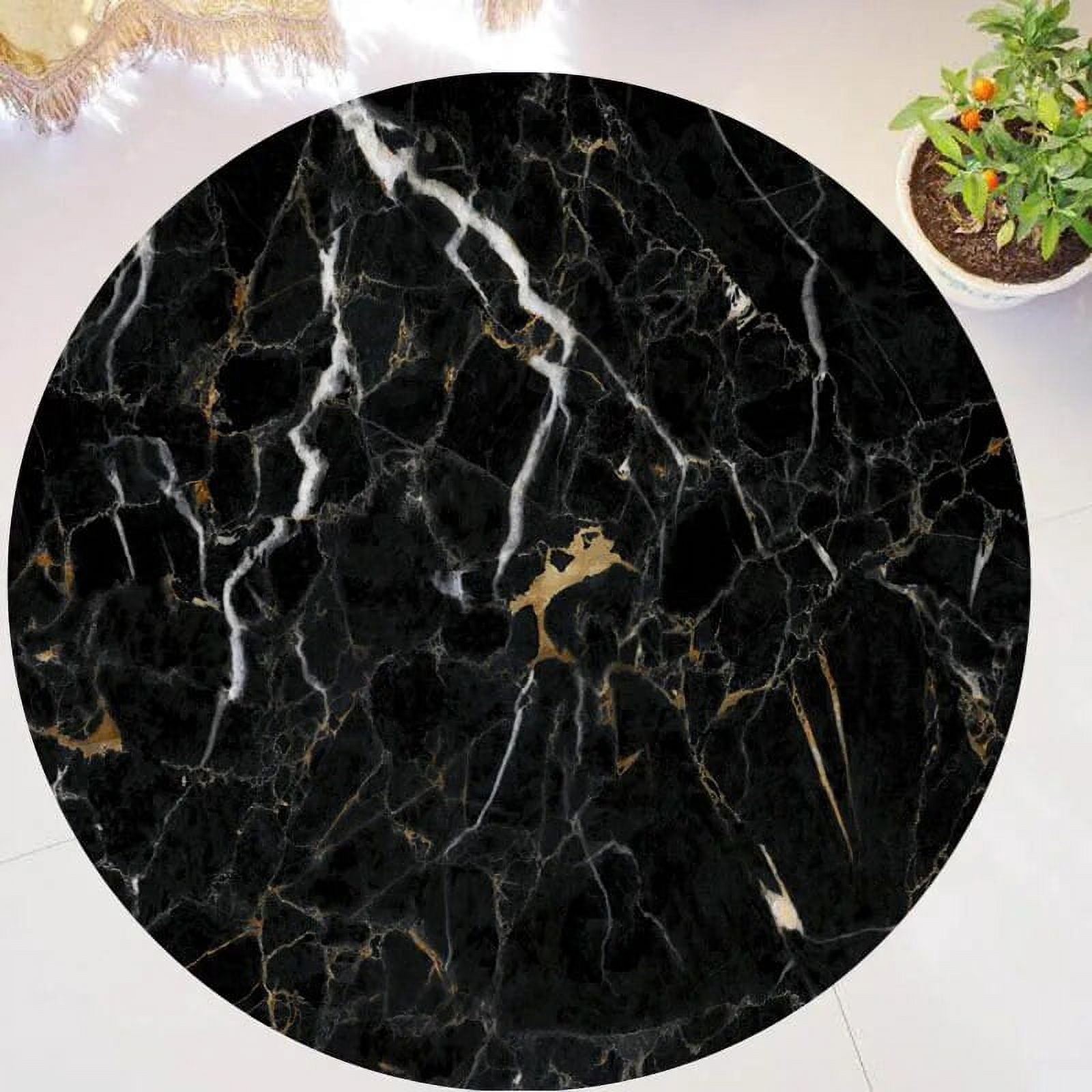 Abstract Natural Black Marble with Gold Texture Round Carpet Living ...