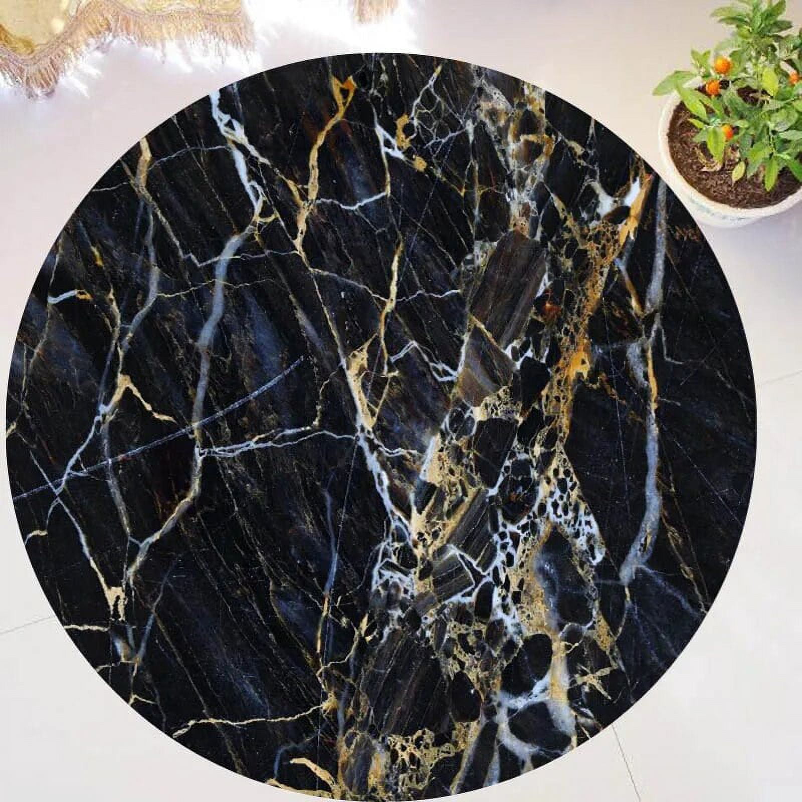 Abstract Natural Black Marble with Gold Texture Round Carpet Living ...