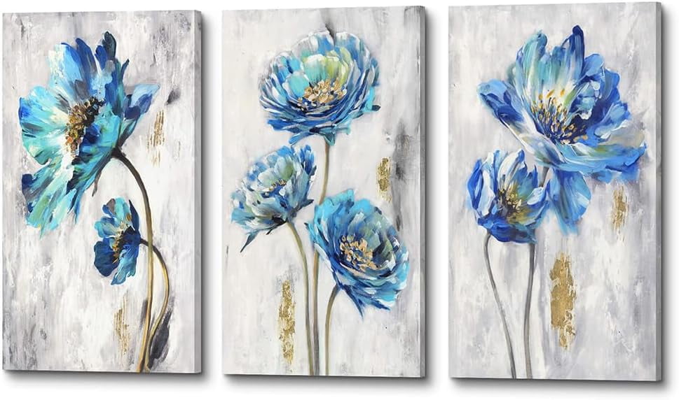 Abstract Natural Canvas Wall Art: 3 Pieces Teal Tree Painting Modern ...