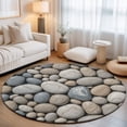 Abstract Natural Grey Cobblestone Round Rug 5ft Modern Grey Pebble ...