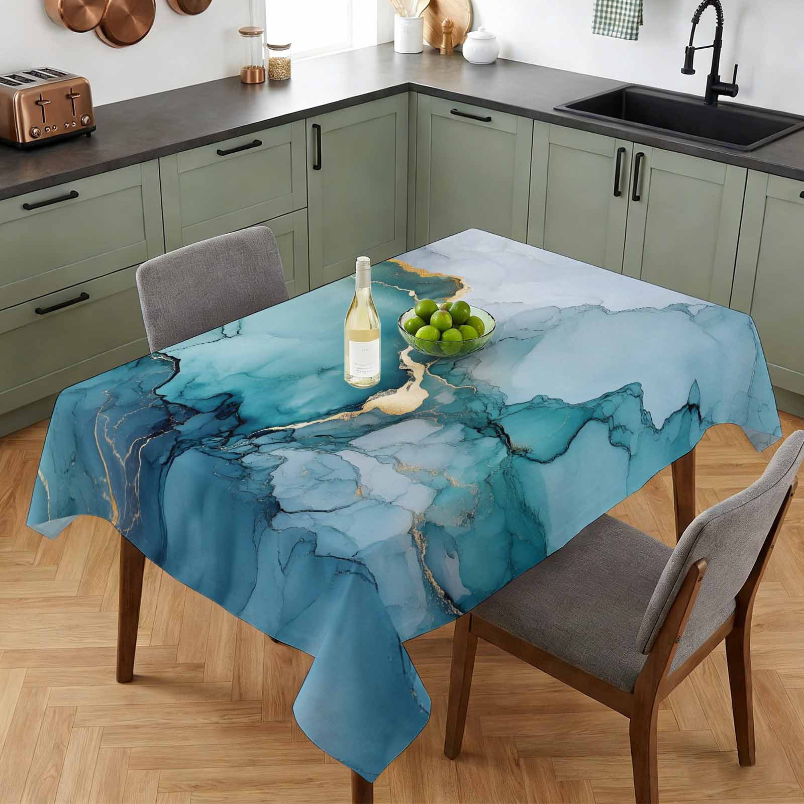 Abstract Natural Teal Marble Rock Table Cloth 52x70in, Waterproof ...