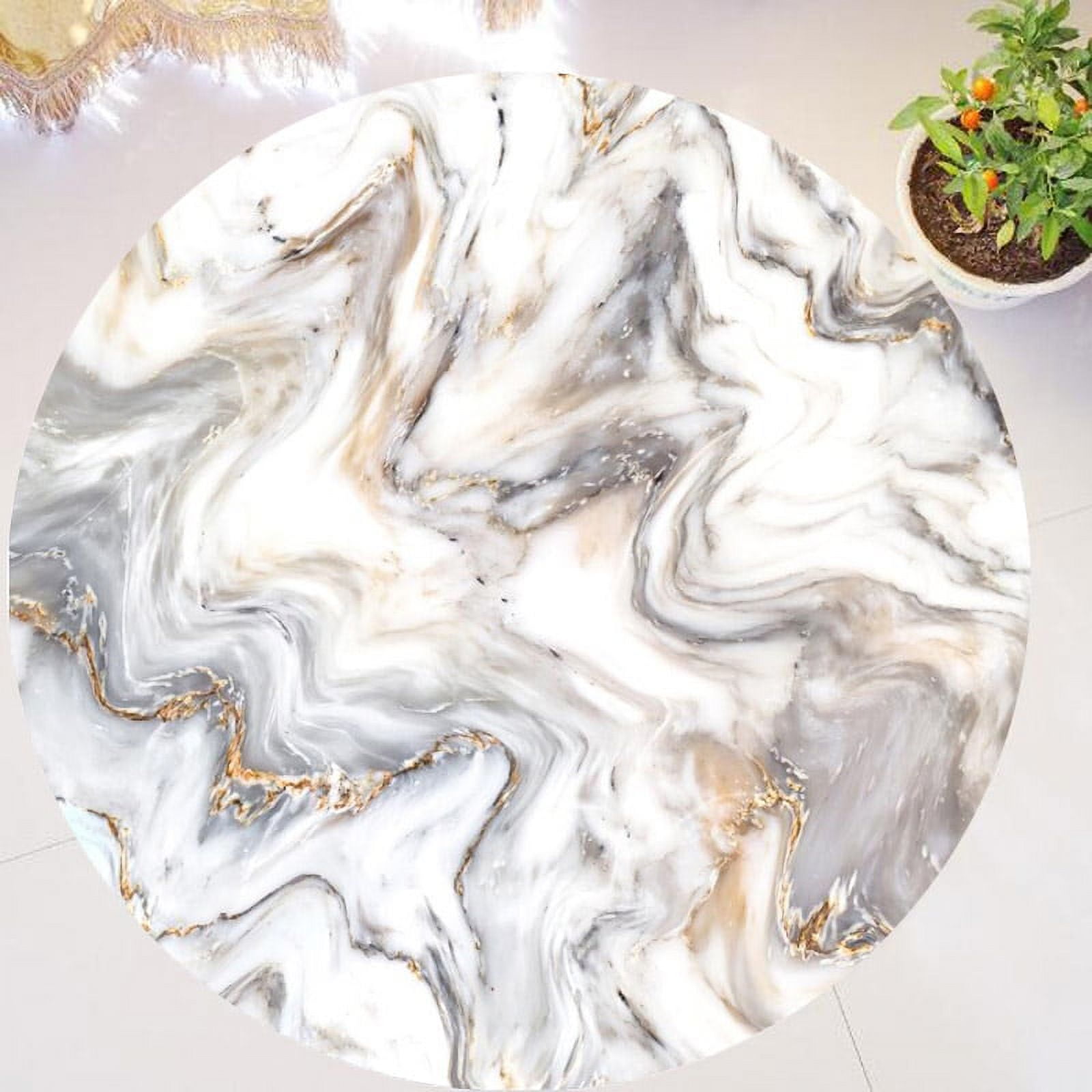 Abstract Natural White Marble with Gold Veins Texture Round Rug for ...