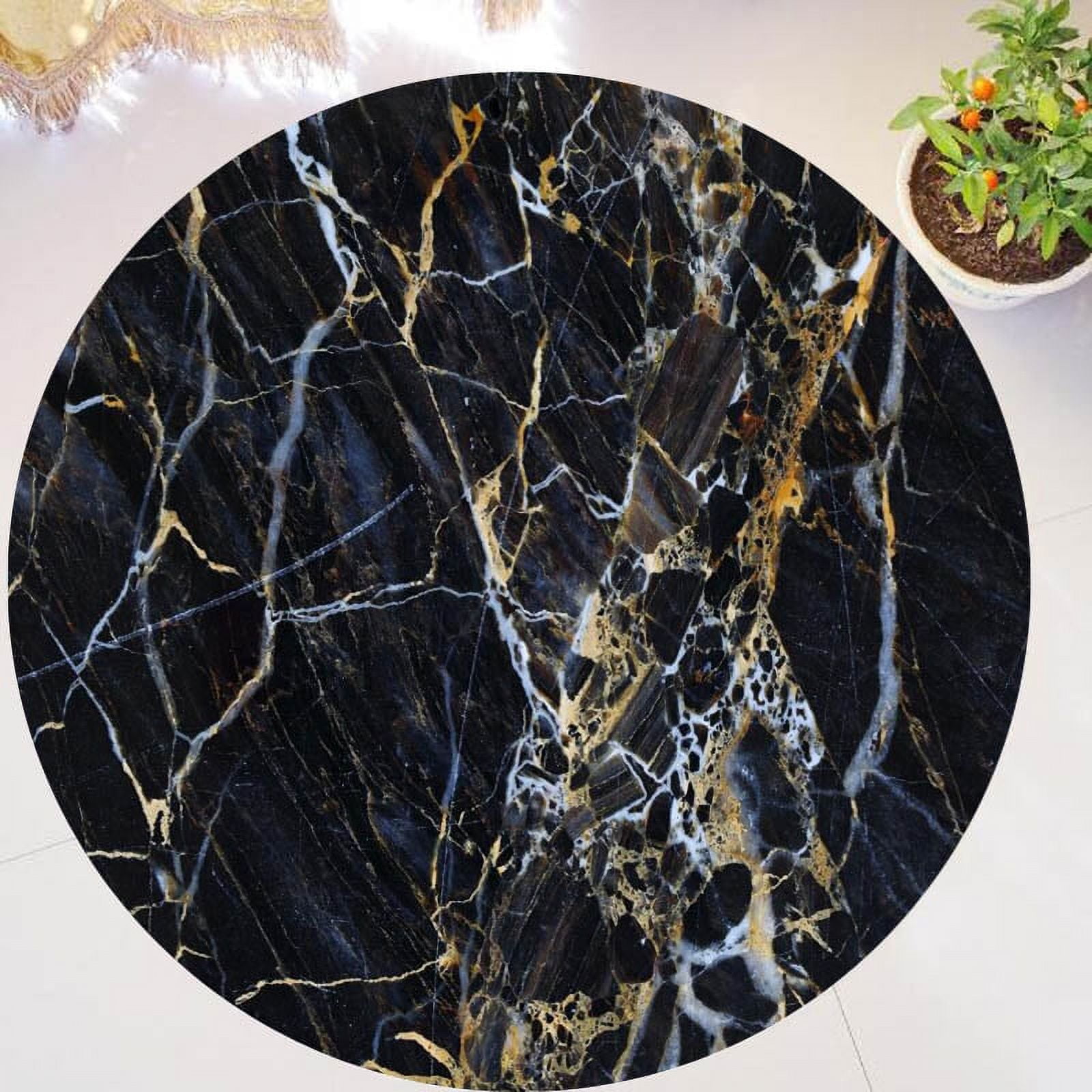 Abstract Natural White Marble with Gold Veins Texture Round Rug for ...