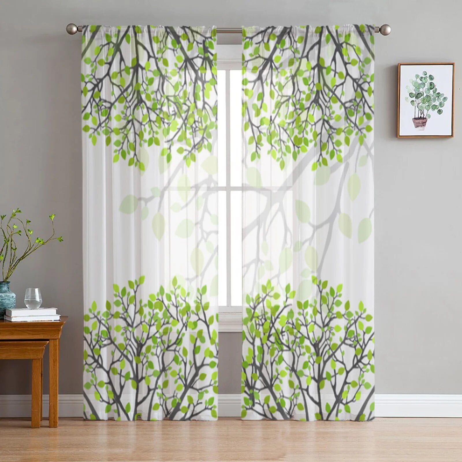 Abstract Nature Leave Green Sheer Curtains for Living Room Transparent ...